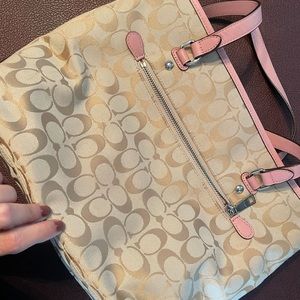 Coach | Bags | Coach Creambeige And Pink Shoulder Bag | Poshmark